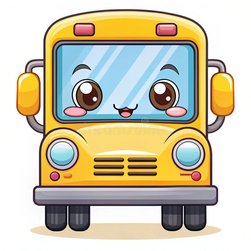 Happy Cartoon School Bus, Front View, White Background, Education Stock ...