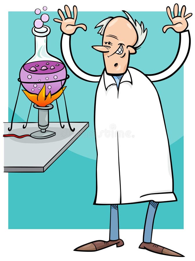 Happy Cartoon Scientist or Inventor in Laboratory Stock Vector ...