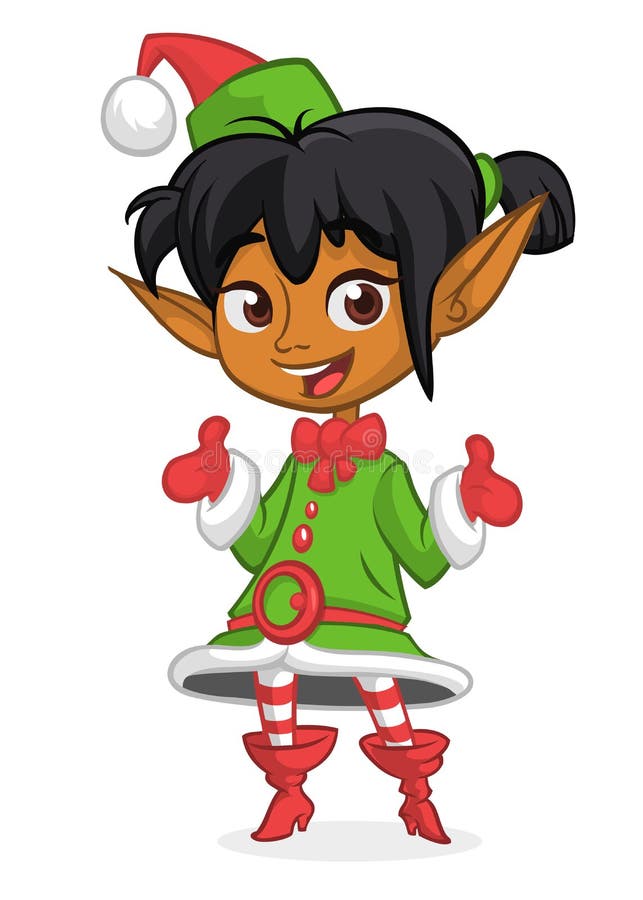 Happy Cartoon Smiling Blonde Girl Christmas Santa`s Elf Vector