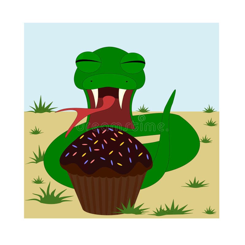 Cartoon snake eat cake stock vector. Illustration of birthday - 33049356