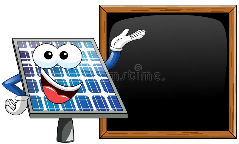 Happy Cartoon Solar Panel Presenting Blackboard Stock Vector ...