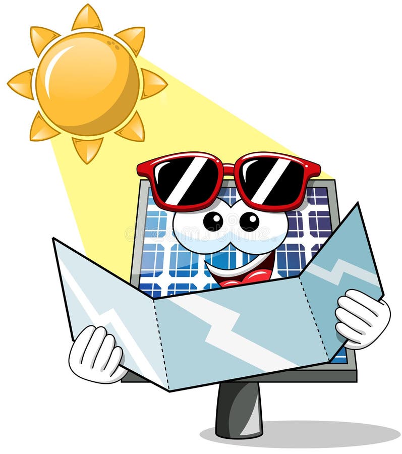 Happy Cartoon Solar Panel Sunbathe Stock Vector - Illustration of ...