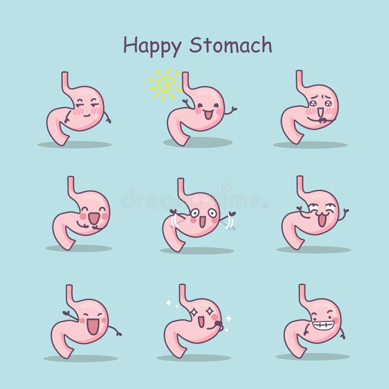 Happy cartoon stomach set stock vector. Illustration of healthcare ...