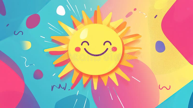 Happy Cartoon Sun on Colorful Background Stock Image - Image of cartoon ...