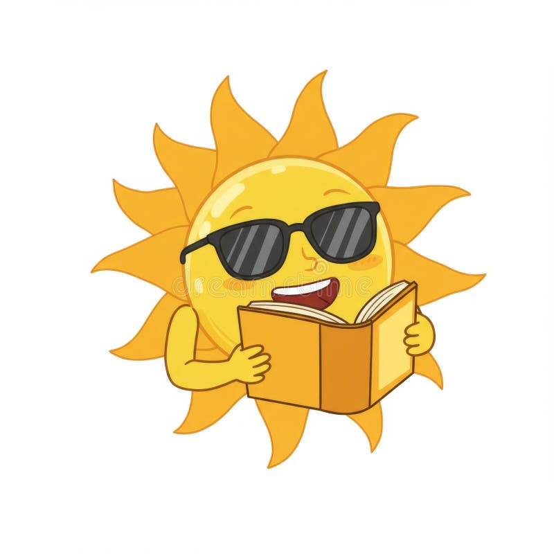 Happy Cartoon Sun Reading a Book Stock Illustration - Illustration of ...
