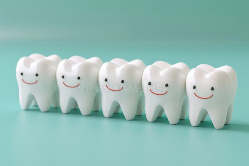 Happy Cartoon Teeth Smiling on Green Background Stock Illustration ...