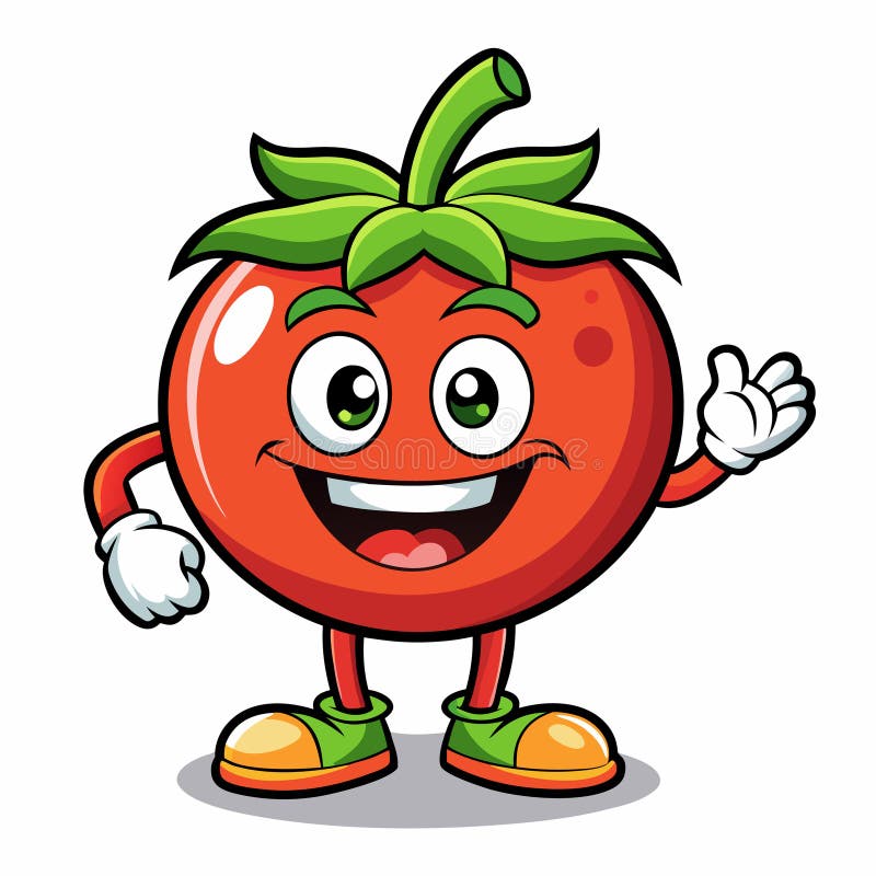 Happy Cartoon Tomato Character Waving Stock Vector - Illustration of ...