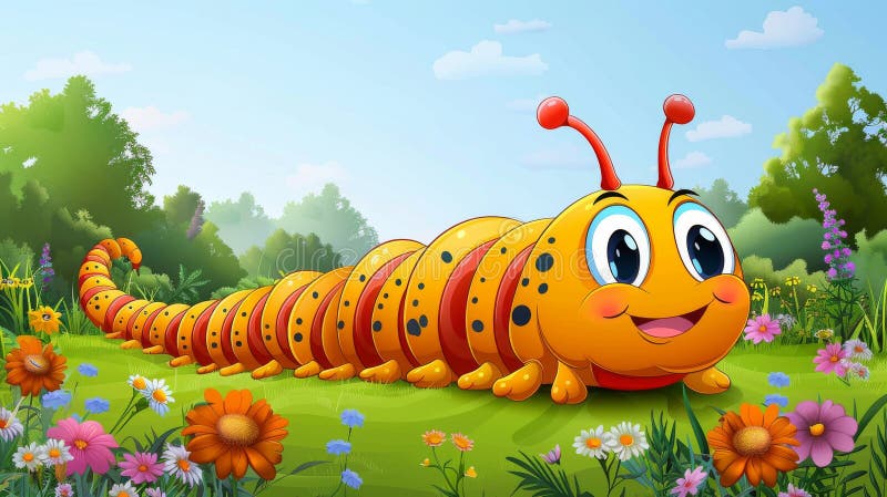 Happy Cartoon Worm in Green Garden Stock Illustration - Illustration of ...