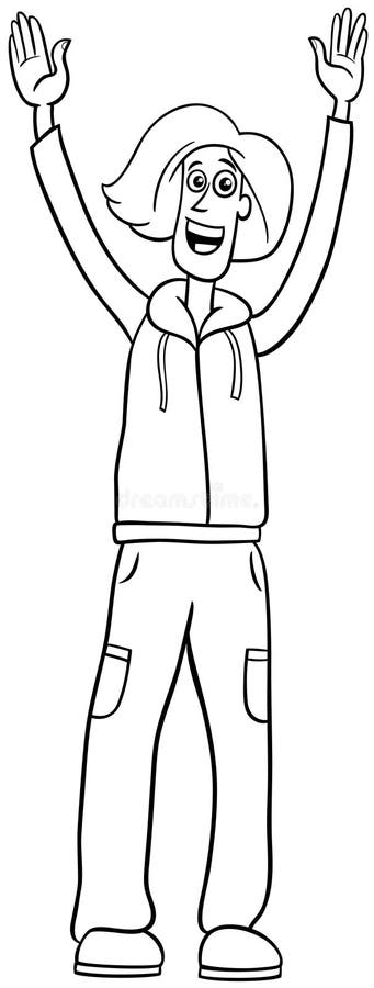 Happy Cartoon Young Man Comic Character Coloring Page Stock Vector ...