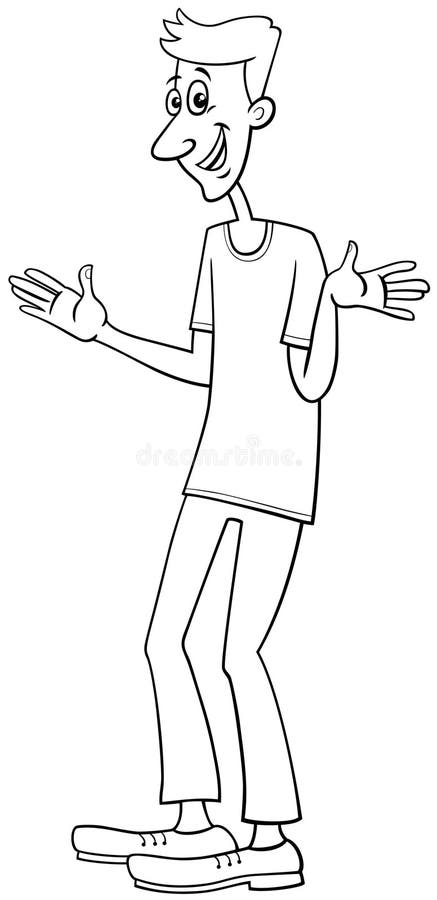 Happy Cartoon Young Man Comic Character Coloring Page Stock Vector ...