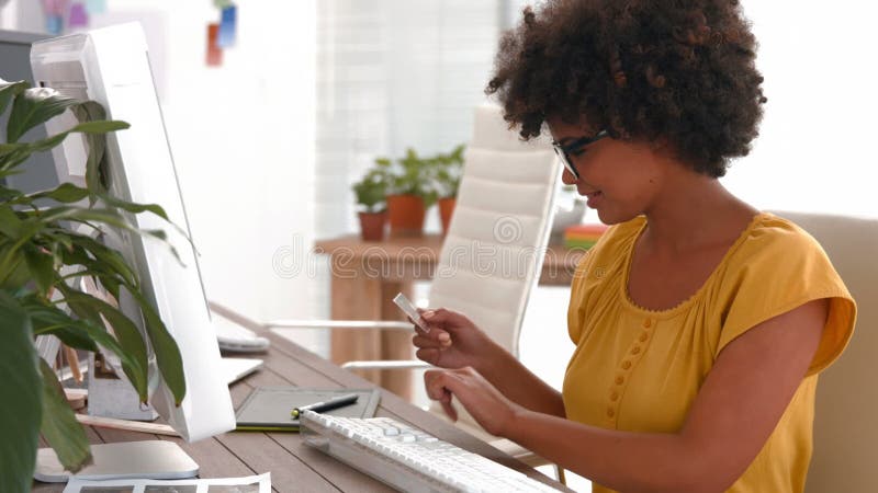 Happy Casual Businesswoman Texting and Using Computer Stock Video ...