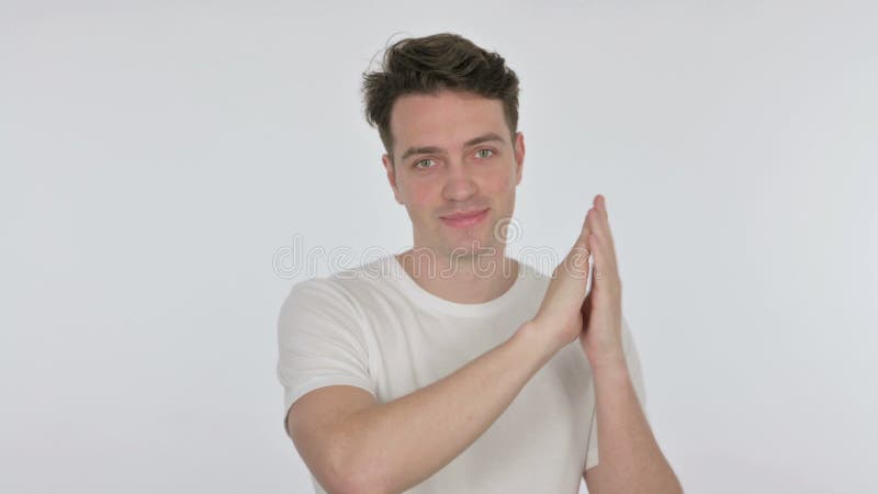 Happy Young Man Clapping on White Background Stock Video - Video of ...