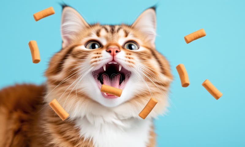 Happy Cat Catching Treats Dynamic Shot Stock Illustration ...