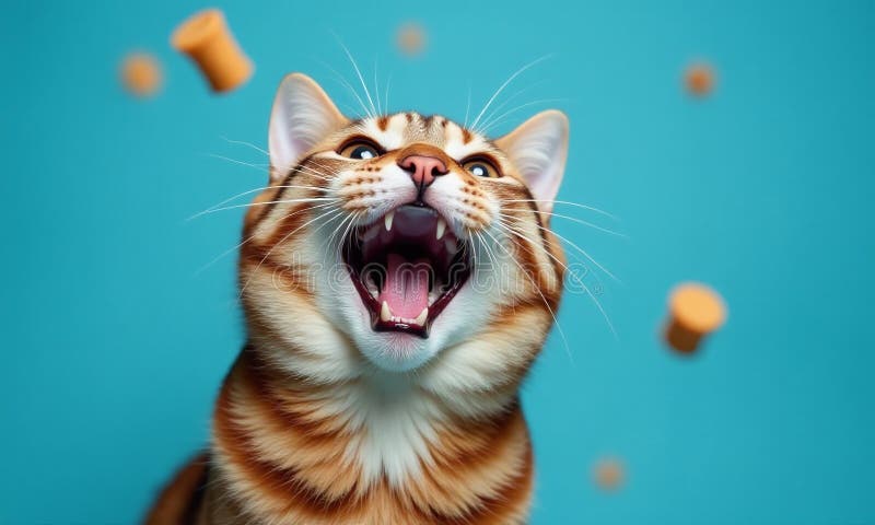 Happy Cat Catching Treats Dynamic Shot Stock Illustration ...