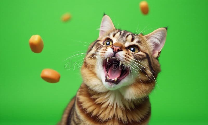 Happy Cat Catching Treats Dynamic Shot Stock Illustration ...