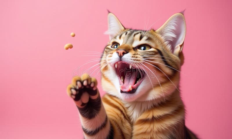 Happy Cat Catching Treats Dynamic Shot Stock Illustration ...