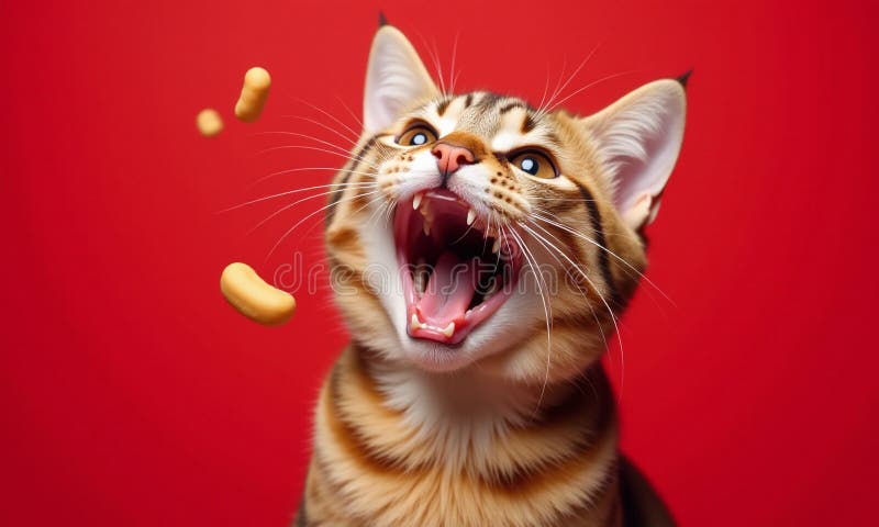 Happy Cat Catching Treats Dynamic Shot Stock Illustration ...
