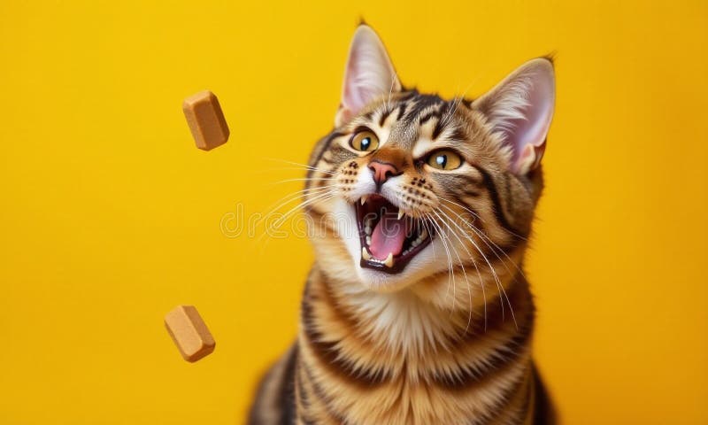 Happy Cat Catching Treats Dynamic Shot Stock Illustration ...