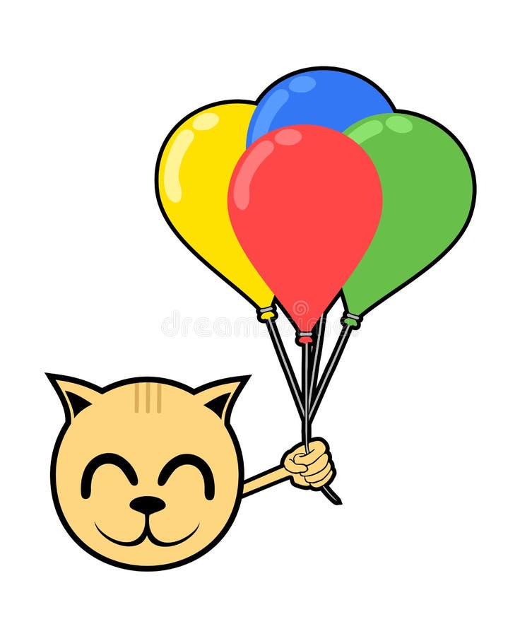 Happy Cat Face with Balloons Stock Vector - Illustration of celebrate ...