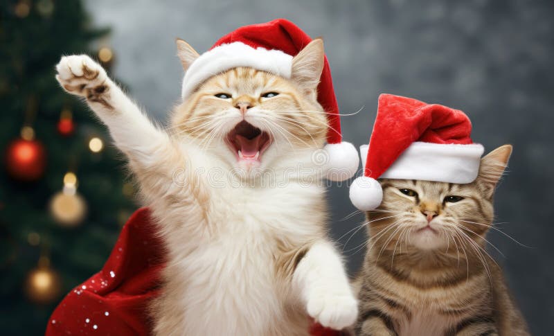 Happy Cat and His Friend on a Christmas Day Stock Illustration ...