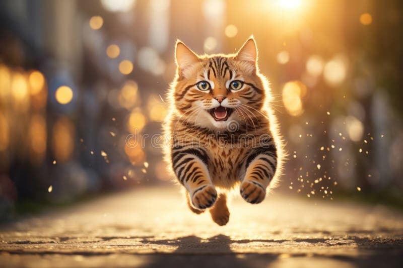 Happy Cat Jumping with Funny Expression. Ai Generative Stock ...