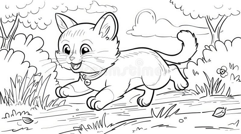 Happy Cat Running in a Sketch Style Stock Illustration - Illustration ...