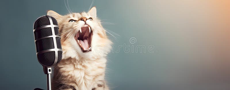 Happy Cat Singing into a Microphone, Stock Image - Image of small ...