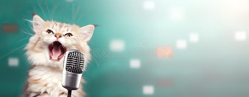 Happy Cat Singing into a Microphone, Stock Photo - Image of playful ...