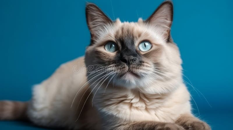 Happy Cat Smiling on Blue Background. Generative AI Stock Illustration ...