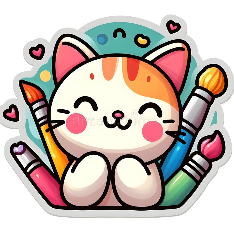 Cheerful Cat Sticker – Brighten Your Day with Playful Feline Fun! Stock ...