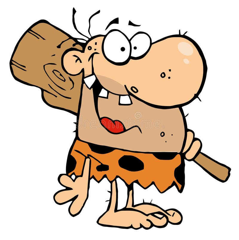 Happy caveman with club stock vector. Illustration of drawing - 13720082