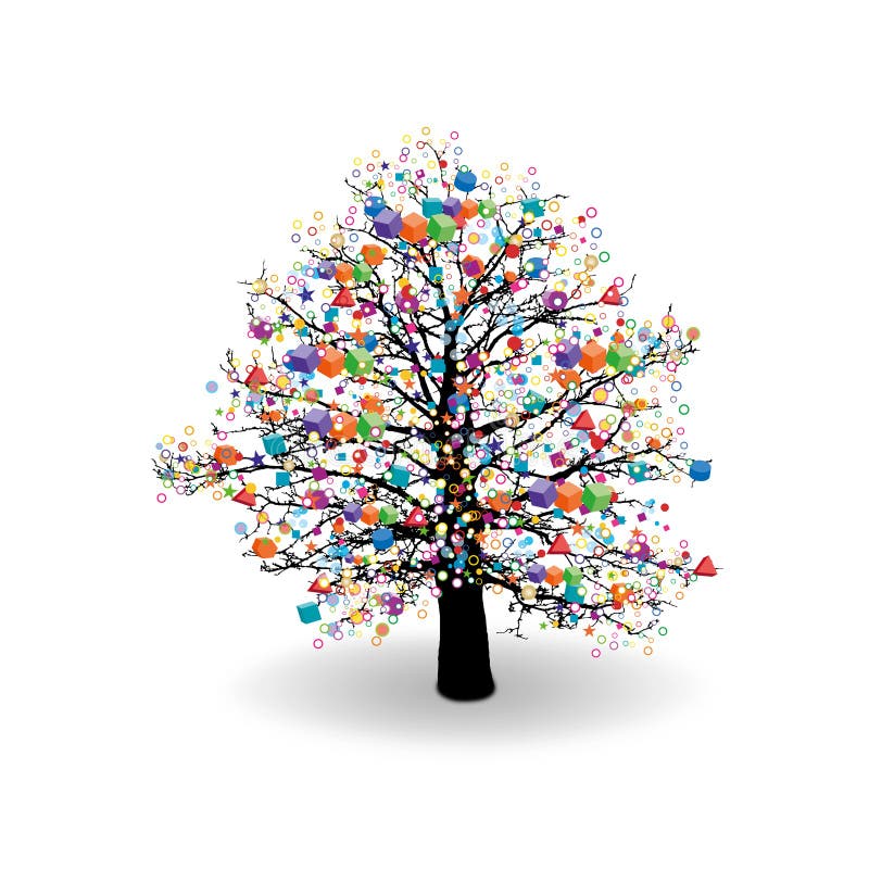 Happy Celebration, Funny Tree with Holiday Symbols Stock Illustration ...