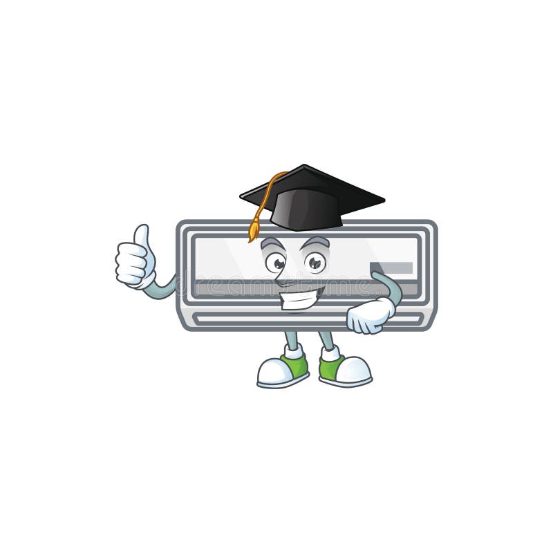 A Happy Character of Air Conditioner in a Black Graduation Hat Stock ...