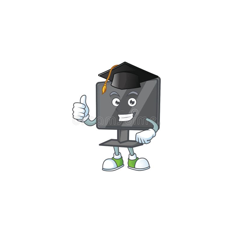 A Happy Character of Computer Screen in a Black Graduation Hat Stock ...