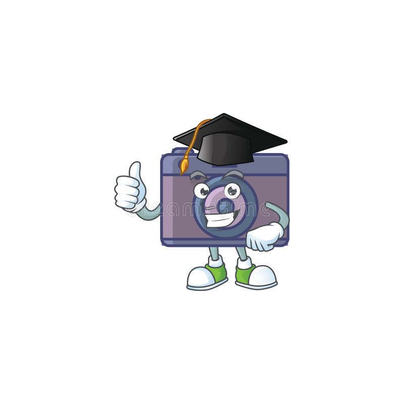 A Happy Character of Retro Camera in a Black Graduation Hat Stock ...