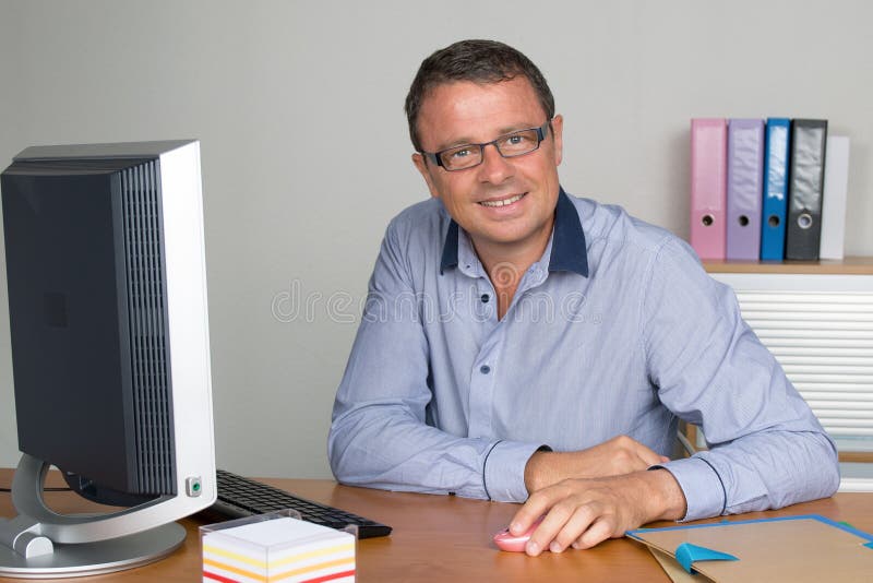 Happy and Charming Man Working Stock Image - Image of male, desk: 62155615