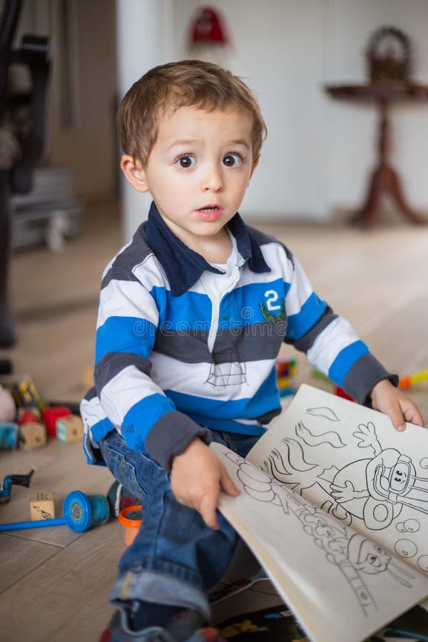 Happy Cheerful Child Playing at Home Stock Image - Image of development ...