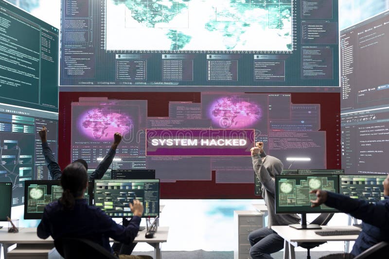 Happy Cheerful Hackers Team Gaining Access Inside Network Systems Stock ...