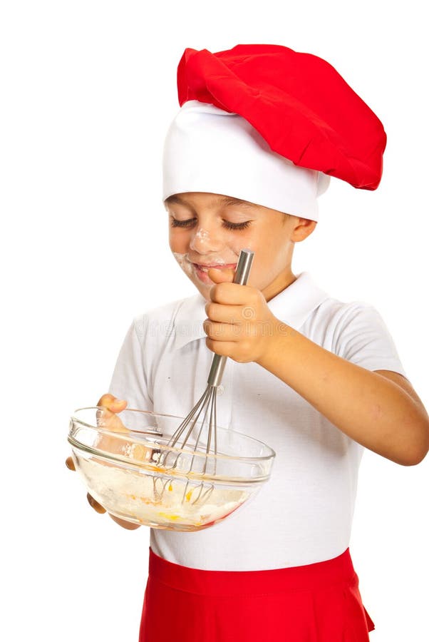 Happy Chef Boy Mixing Dough Stock Photo - Image of white, schoolchild ...