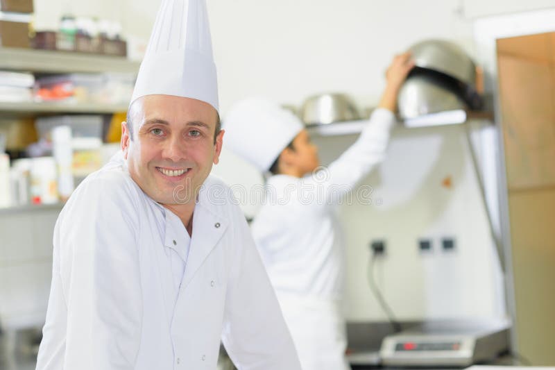 Happy Chef in Commercial Kitchen Stock Image - Image of cooking ...
