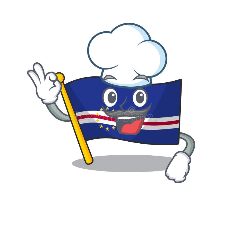 Happy Chef Flag Cape Verde Cartoon Character with White Hat Stock ...