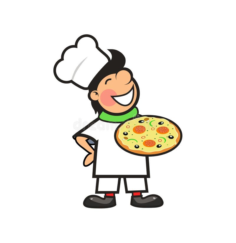 Happy Chef with a Freshly Baked Pizza Stock Illustration - Illustration ...