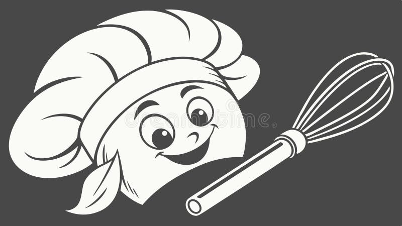 Happy Chef Hat Character with a Whisk Kitchen Mascot Art, Vector Design ...