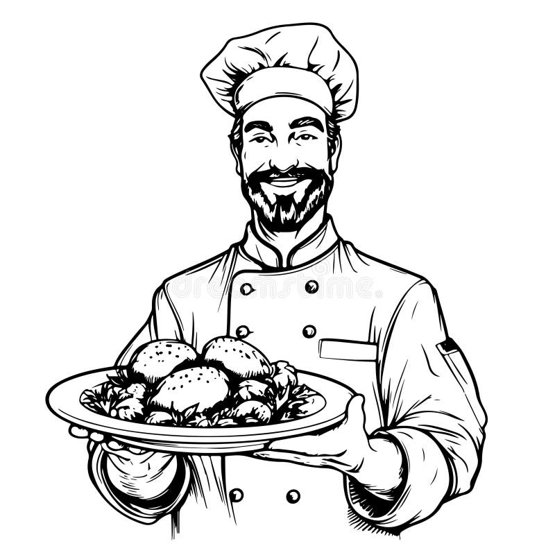 Happy Chef in Hat ,holding a Dish Stock Vector - Illustration of ...