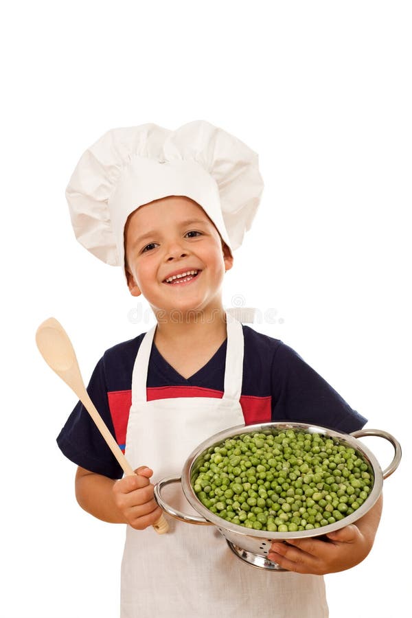 Happy Chef with Lots of Fresh Green Peas Stock Photo - Image of veggie ...