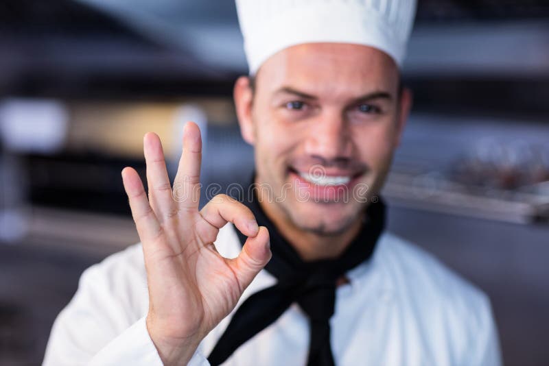 Happy Chef Making Ok Sign in Commercial Kitchen Stock Photo - Image of ...