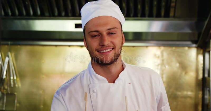 Happy Chef Looking at Camera Holding a Dessert on a Green Screen ...