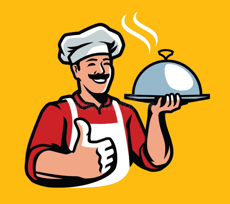 Happy Chef with Pizza in Hand. Pizzeria Logo or Label. Cartoon Vector ...