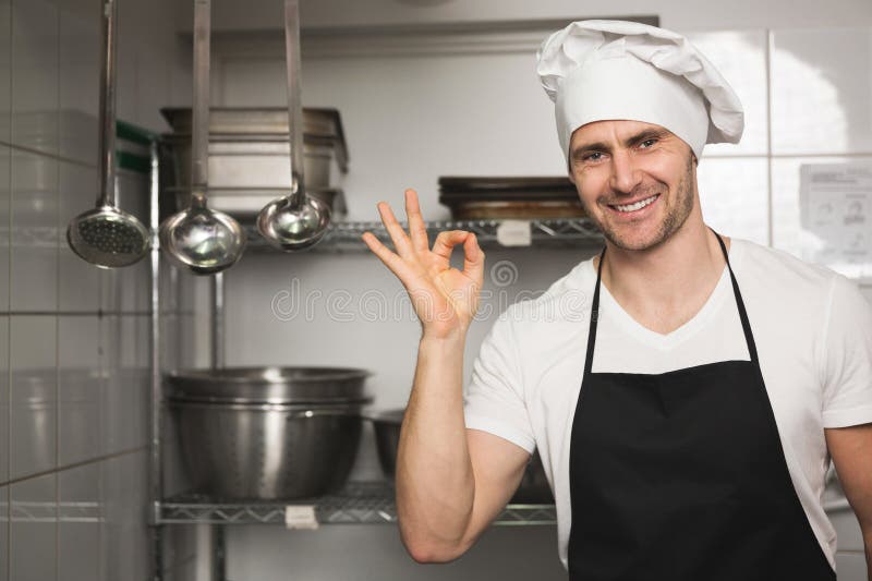 Happy chef showing ok sign stock image. Image of indoors - 83820133