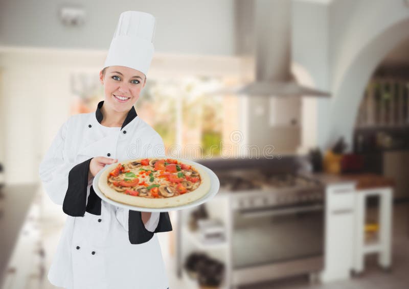 Happy Chef Showing the Pizza in the Kitchen Stock Photo - Image of ...